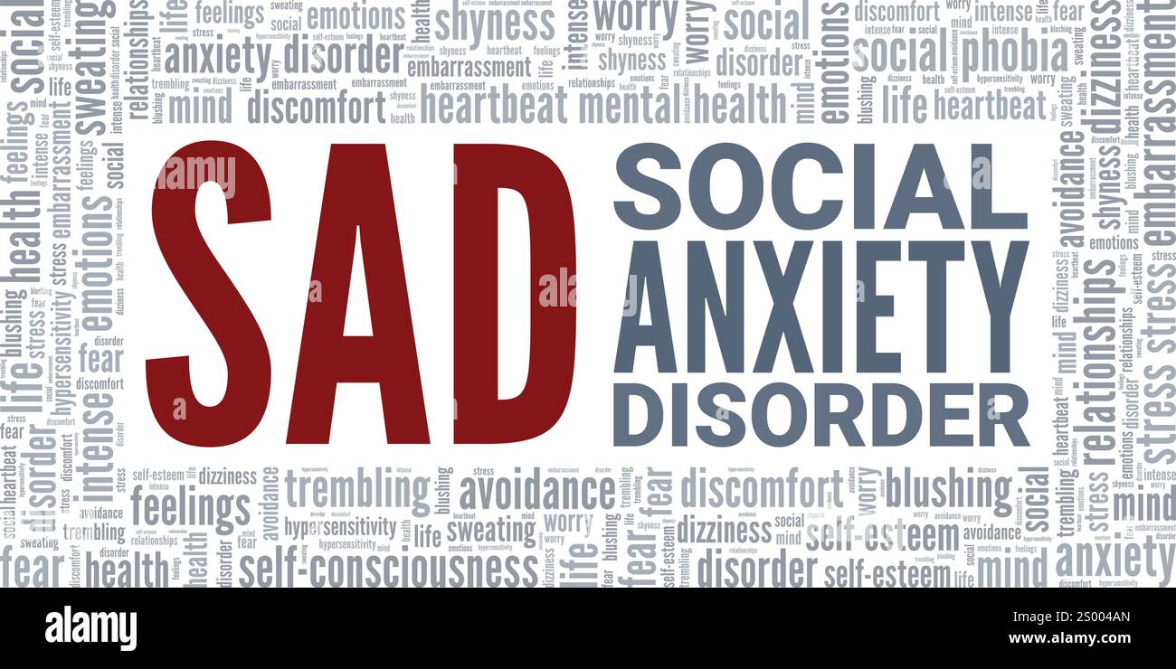 SAD Social Anxiety Disorder word cloud conceptual design isolated on ...