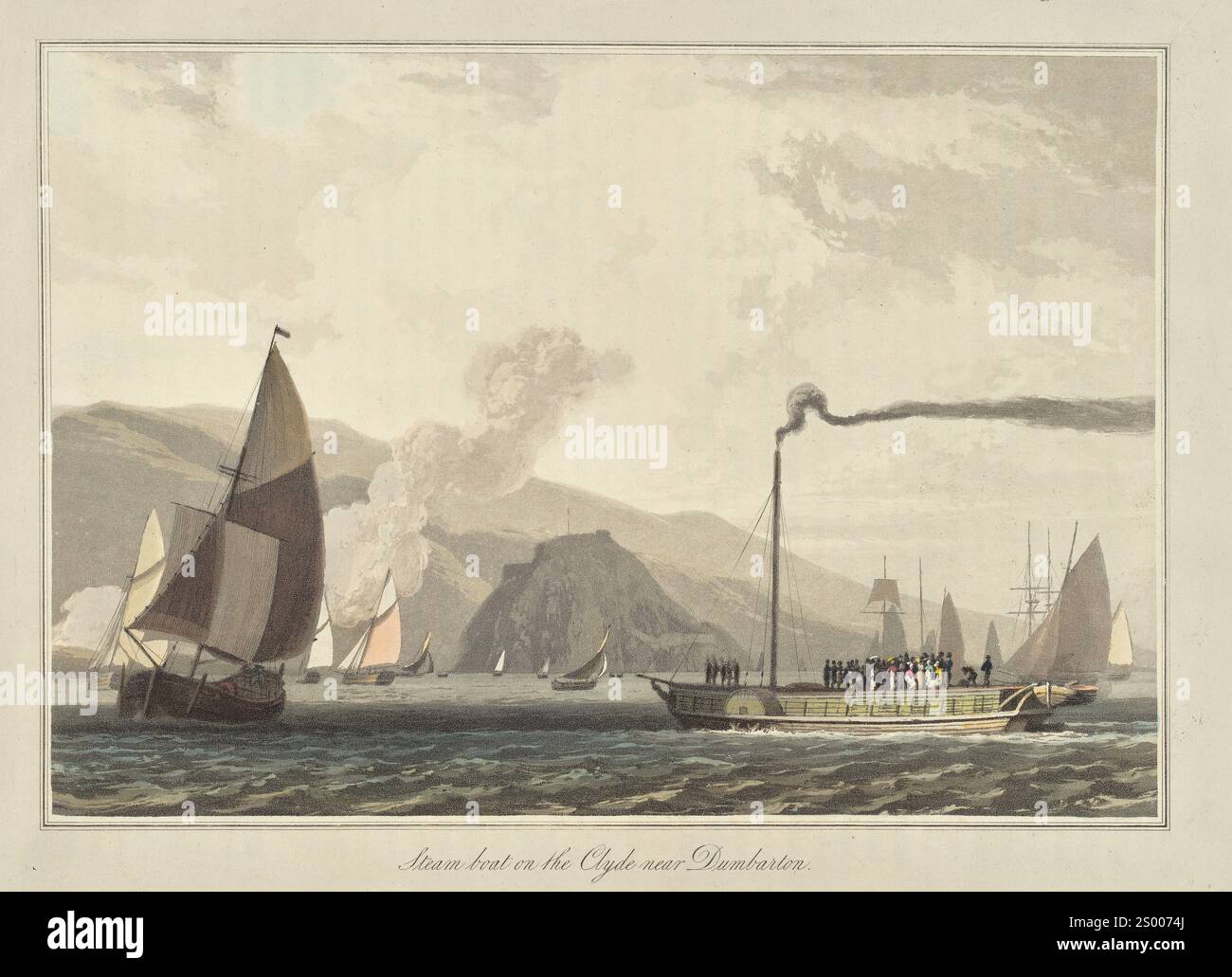 Steam boat on the Clyde near Dumbarton, Scotland. Vintage British ...