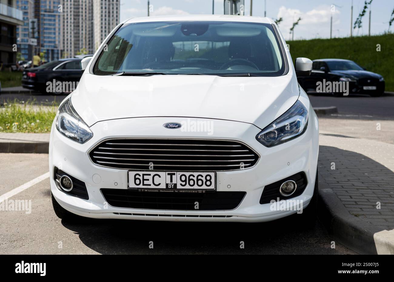 Minsk, Belarus, December 23, 2024 - Front view white family car Ford S ...