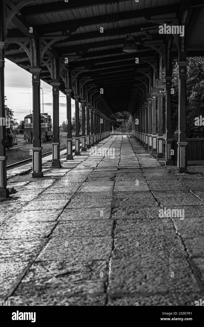 Old station platform with wooden arches Stock Photo - Alamy