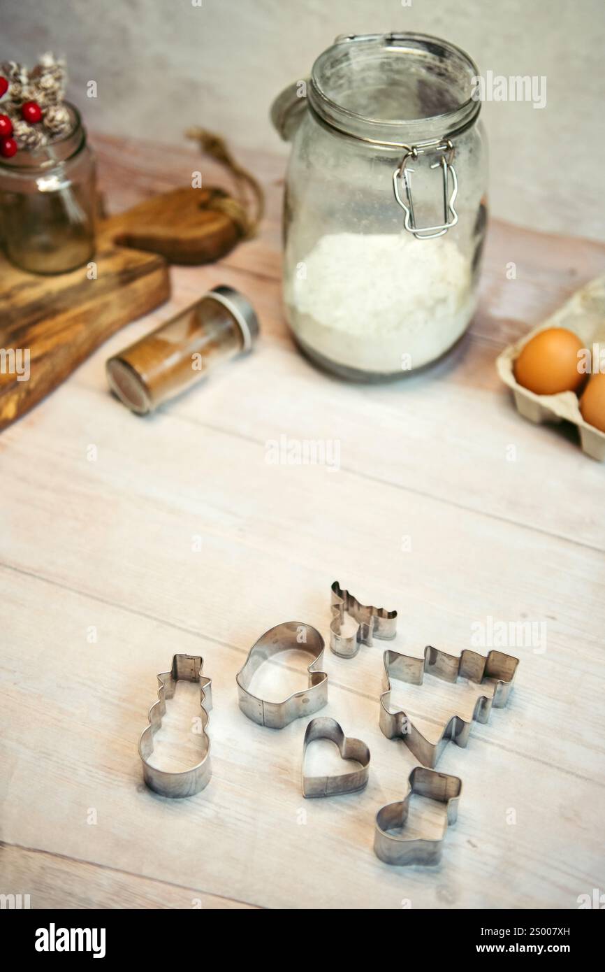 Festive baking setup with cookie cutters Stock Photo - Alamy