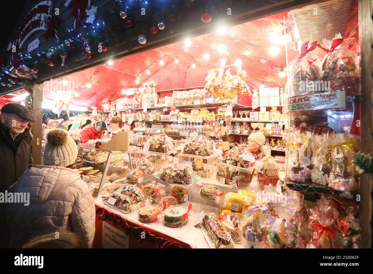 A sweet Stall from the Christmas Market in Belfast city centre; locals ...