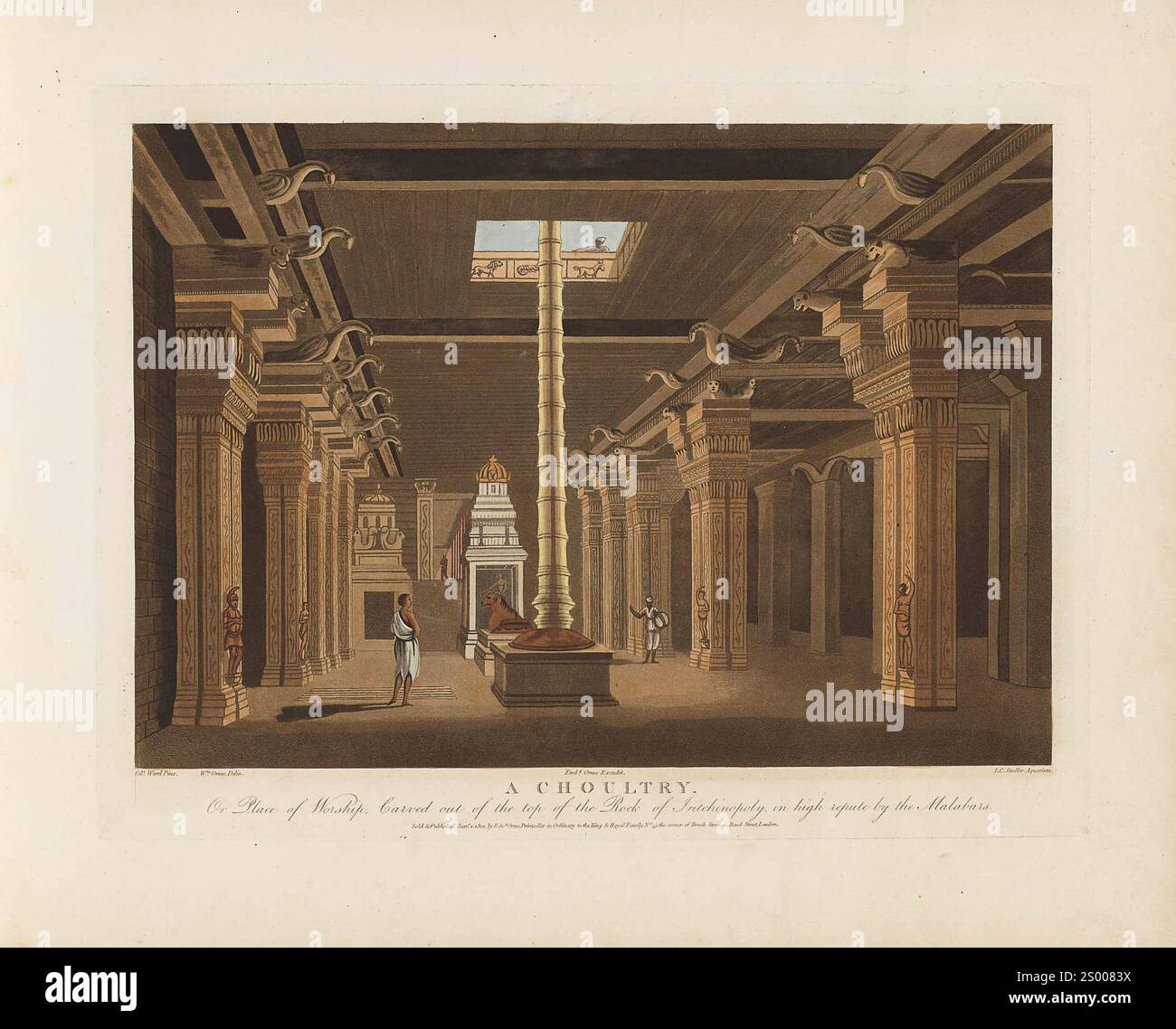 A Choultry. Or place of worship carved out of the Rock at Tritchinopoly ...