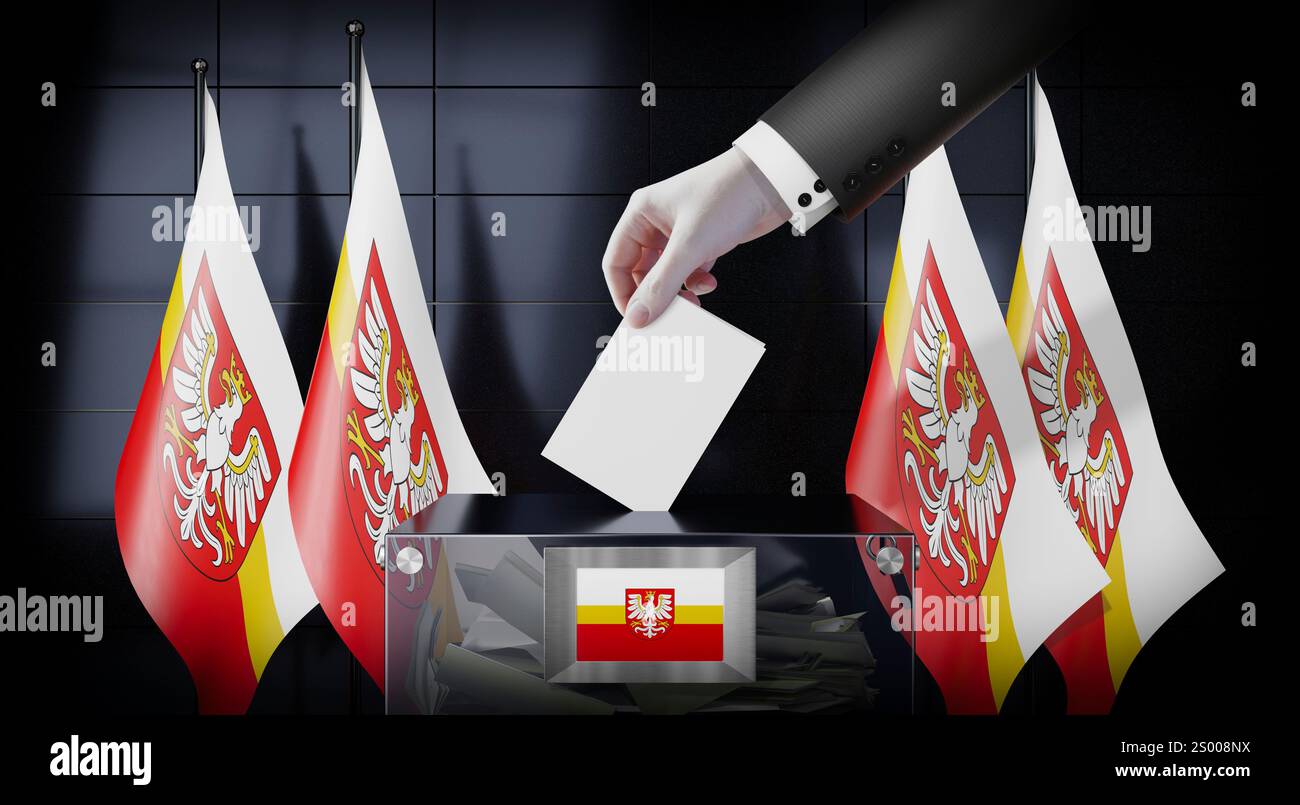 Lesser Poland - flags and ballot box - voting, election concept - 3D ...
