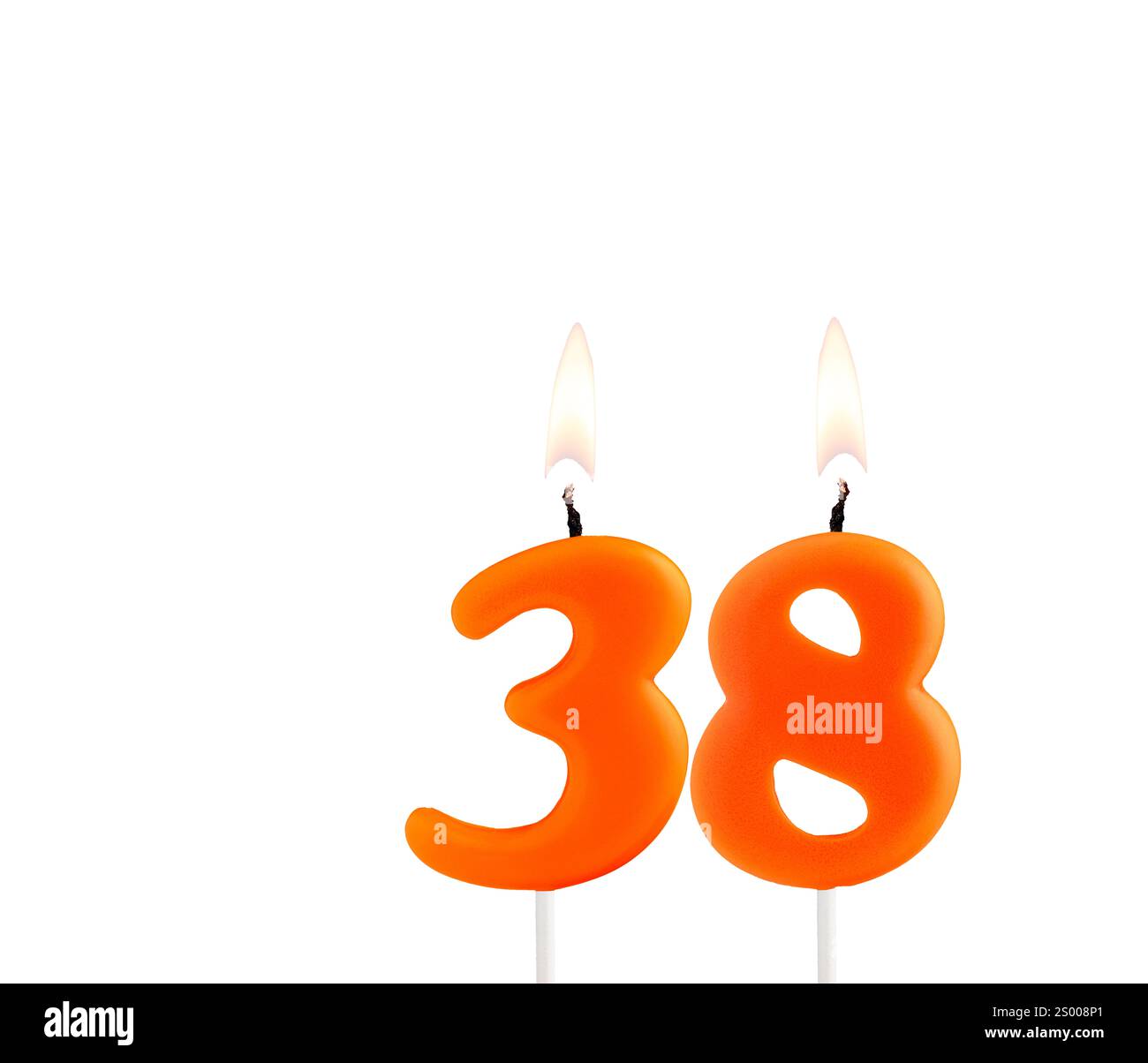 Orange birthday candle on white background - Number 38 Stock Photo - Alamy