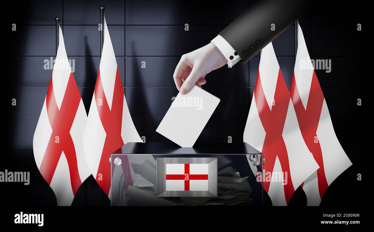 England - flags and ballot box - voting, election concept - 3D ...