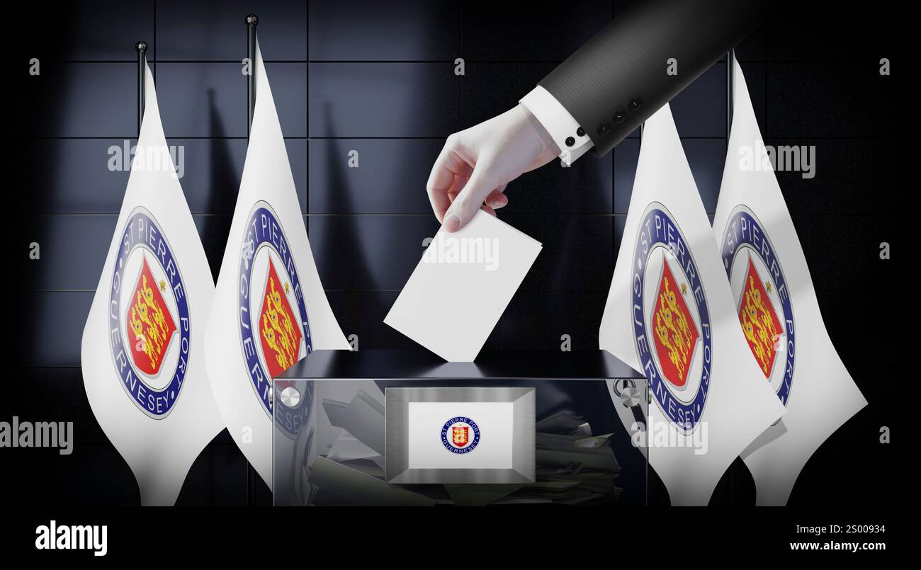Saint Peter Port Guernsey - flags and ballot box - voting, election ...