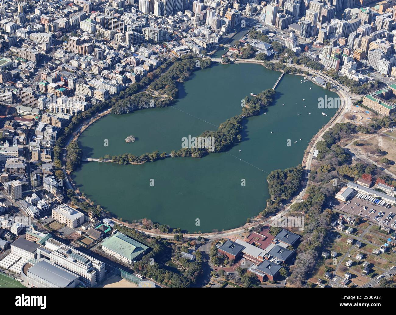 An aerial photo shows Ohori Koen Park in Fukuoka City, Fukuoka ...