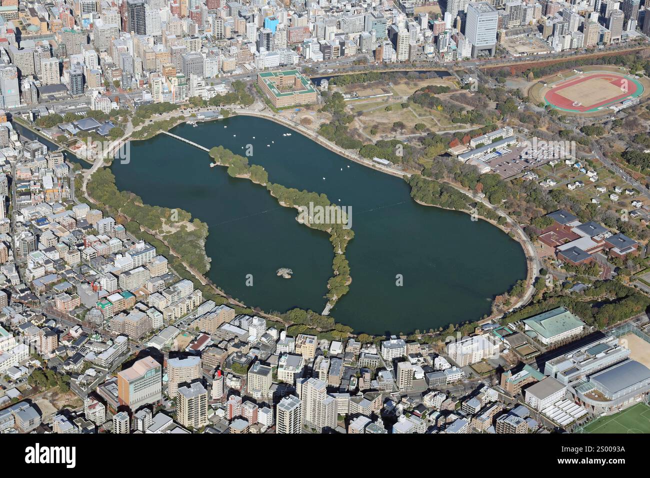An aerial photo shows Ohori Koen Park in Fukuoka City, Fukuoka ...