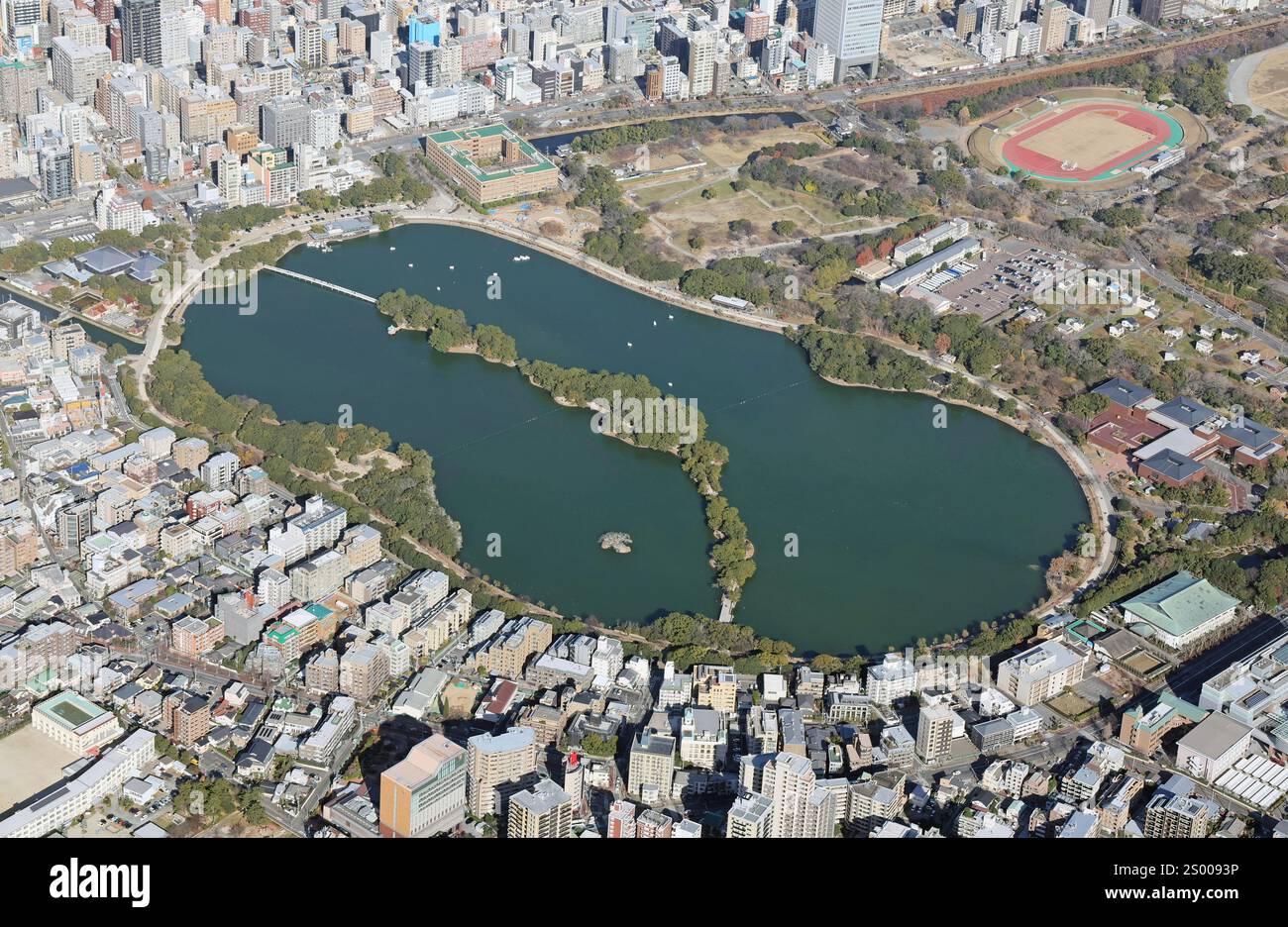 An aerial photo shows Ohori Koen Park in Fukuoka City, Fukuoka Prefecture on Dec. 23, 2024.( The ...