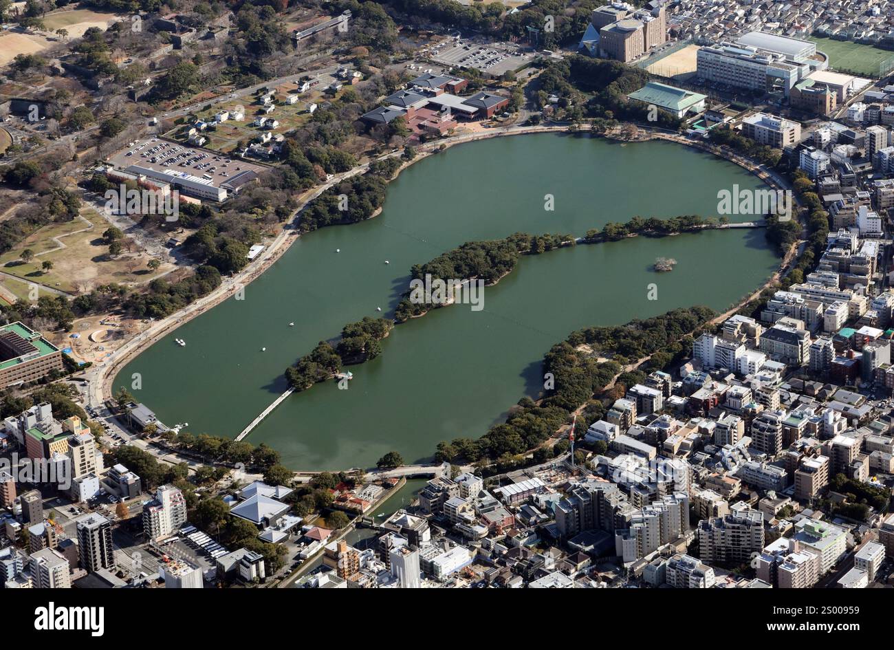 An aerial photo shows Ohori Koen Park in Fukuoka City, Fukuoka ...