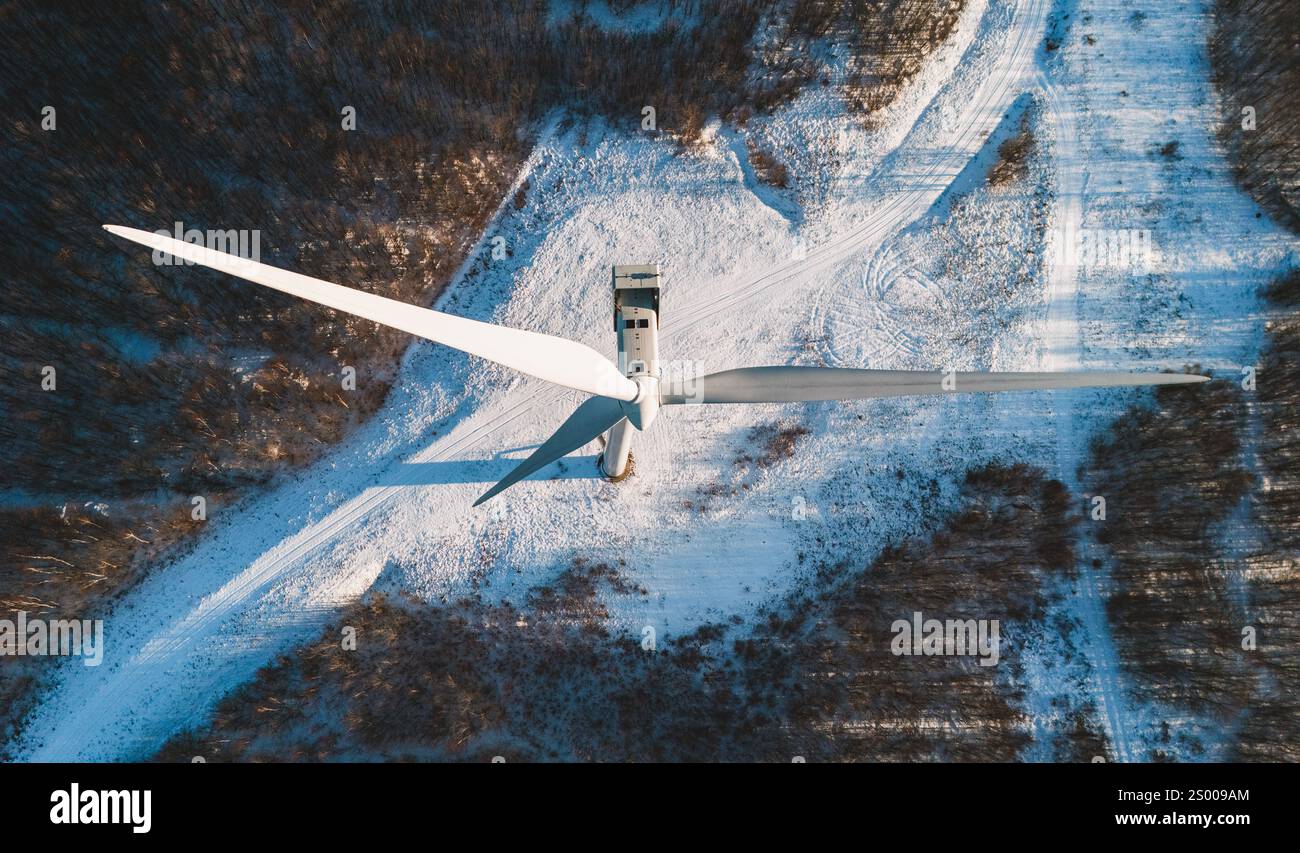 Aerial view of wind turbine in Maine in winter with snow Stock Photo ...