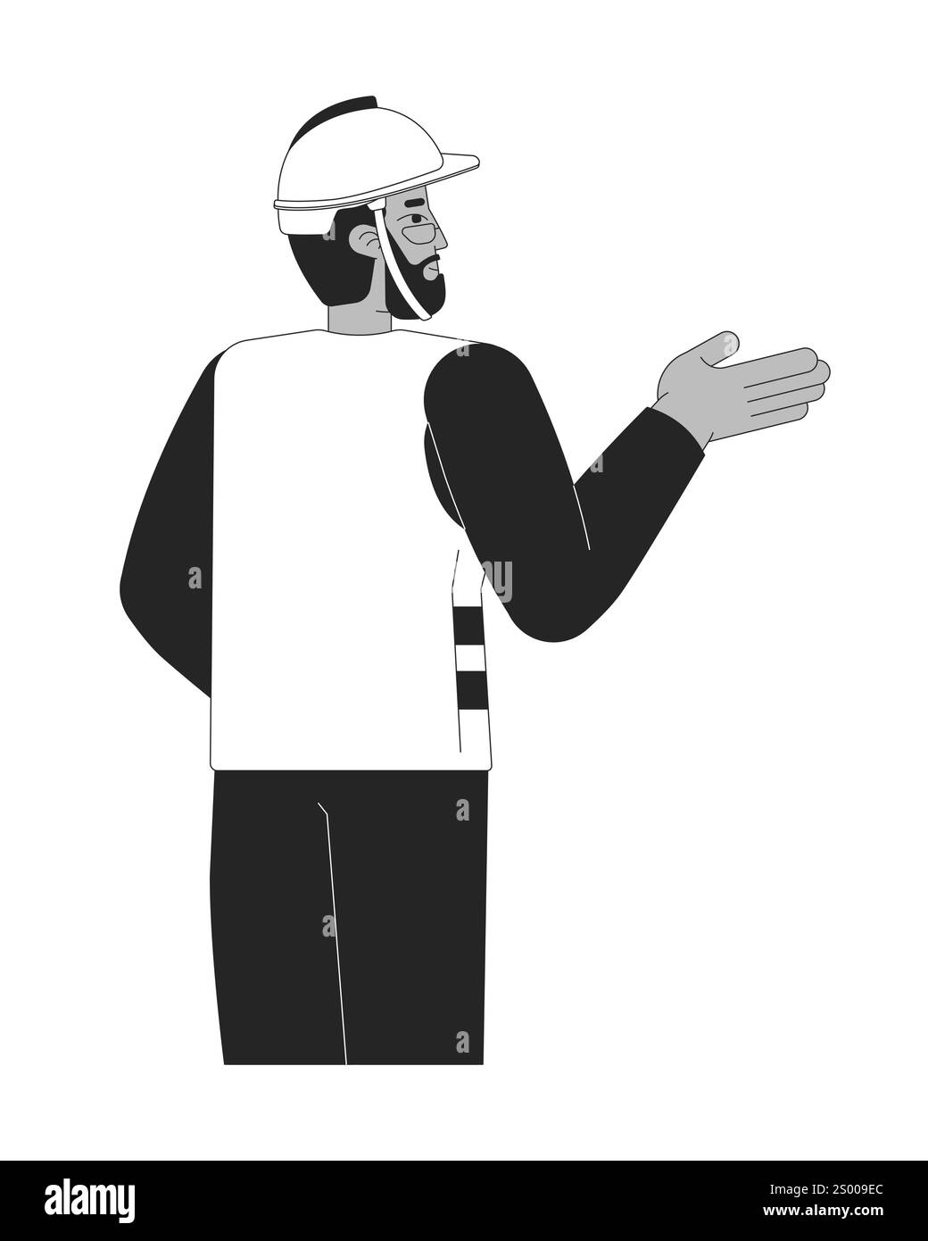 Black male construction worker giving directions black and white 2D ...