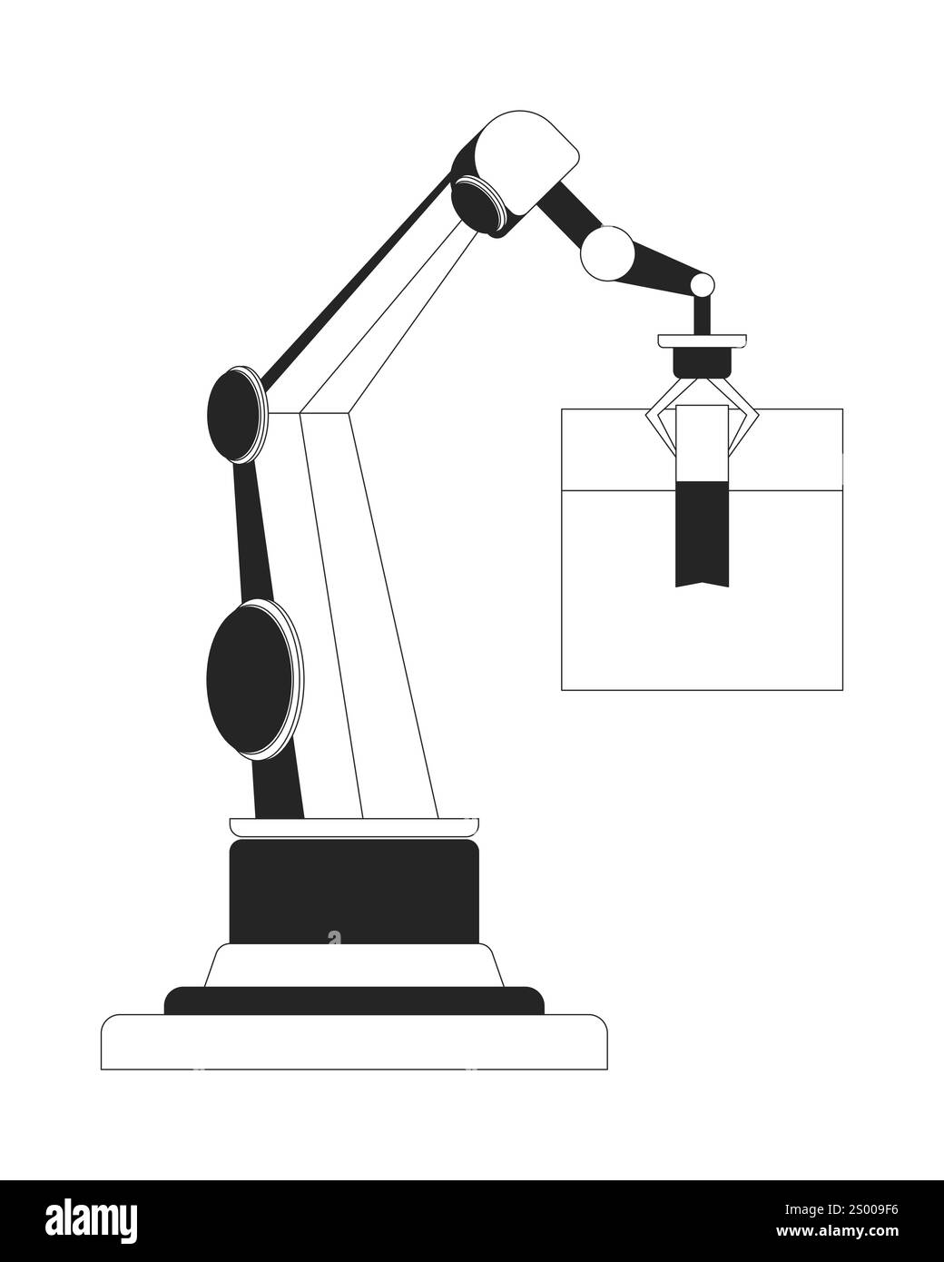 Robotic arm handling package black and white 2D line object Stock ...
