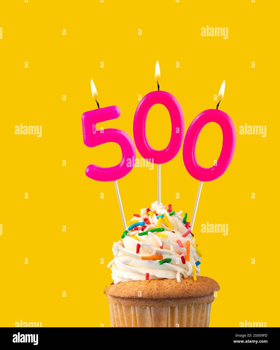 Candles forming the number 500 - Yellow background Stock Photo - Alamy