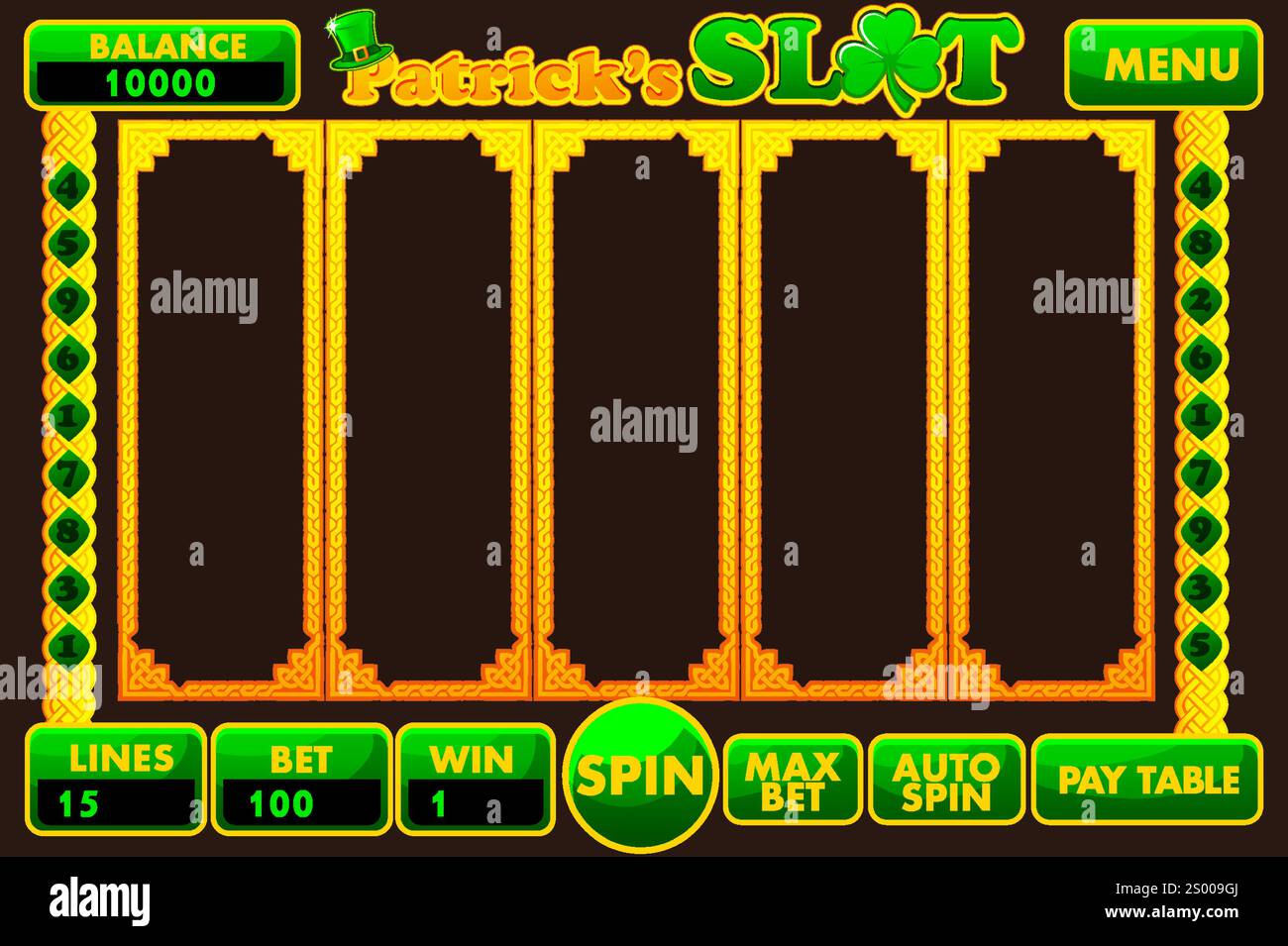 Slot machine UI for Game development. Complete slot menu with empty ...