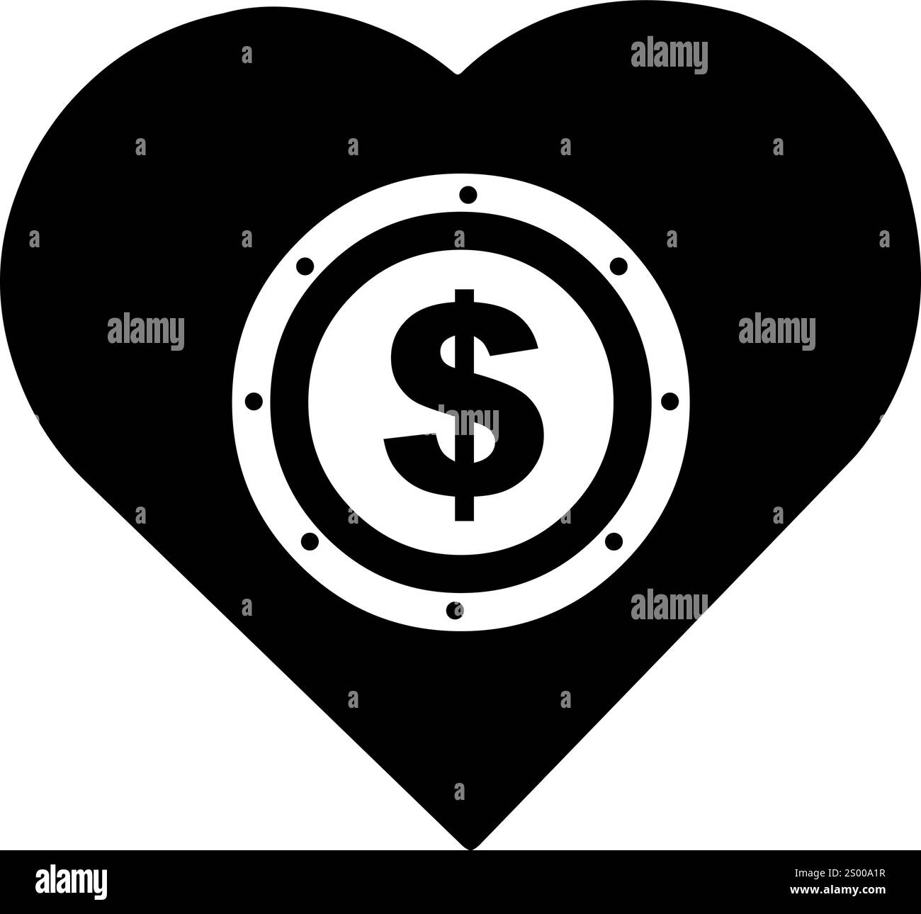 vector illustration black and white icon heart and coin with the dollar ...