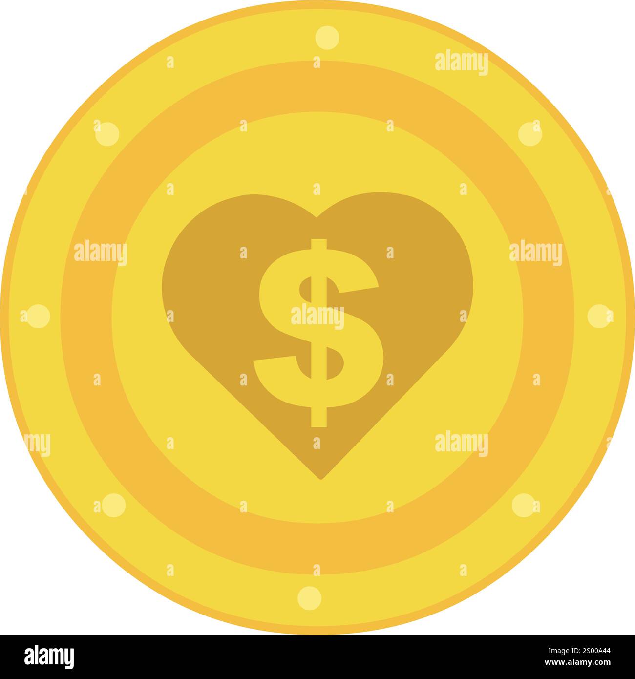 vector illustration coin with a heart and dollar sign, in donation ...