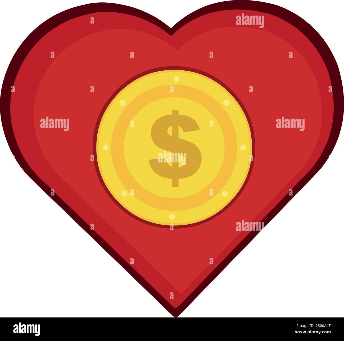 vector illustration heart and coin with the dollar sign, in donation ...