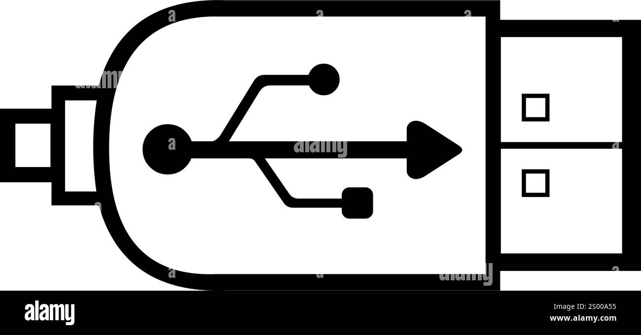 vector illustration drawing icon usb drive device, sketch draw in black ...
