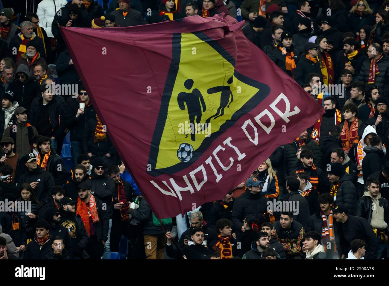 AS Roma fans cheer on during the Serie A football match between AS Roma ...