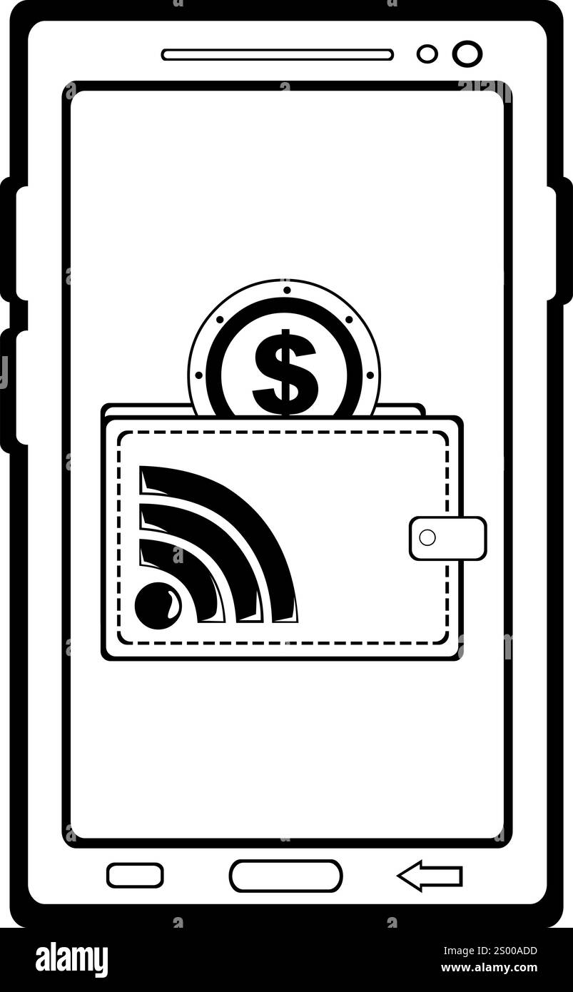 vector illustration drawing icon virtual wallet concept, of a mobile ...