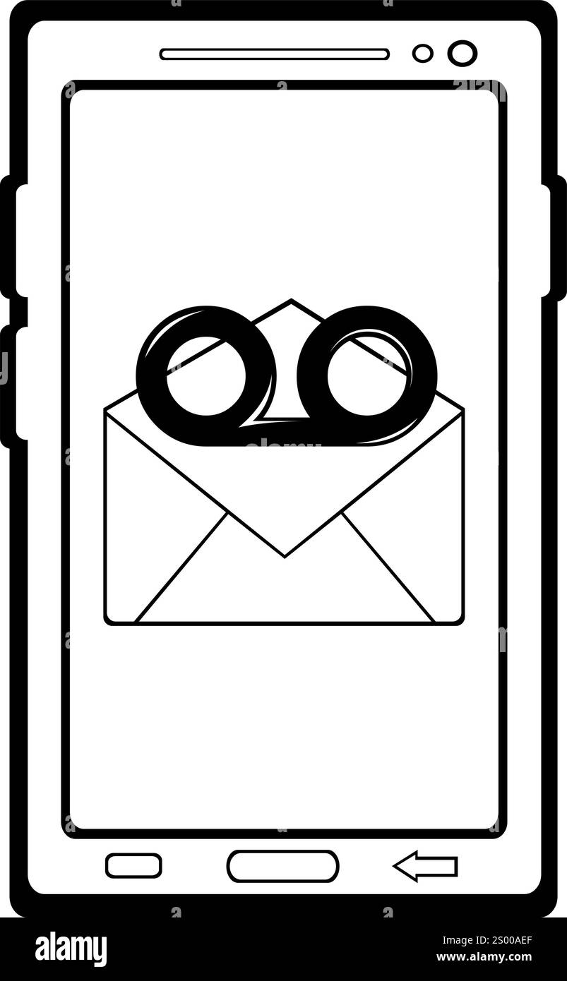 vector illustration black and white icon smartphone envelope card ...