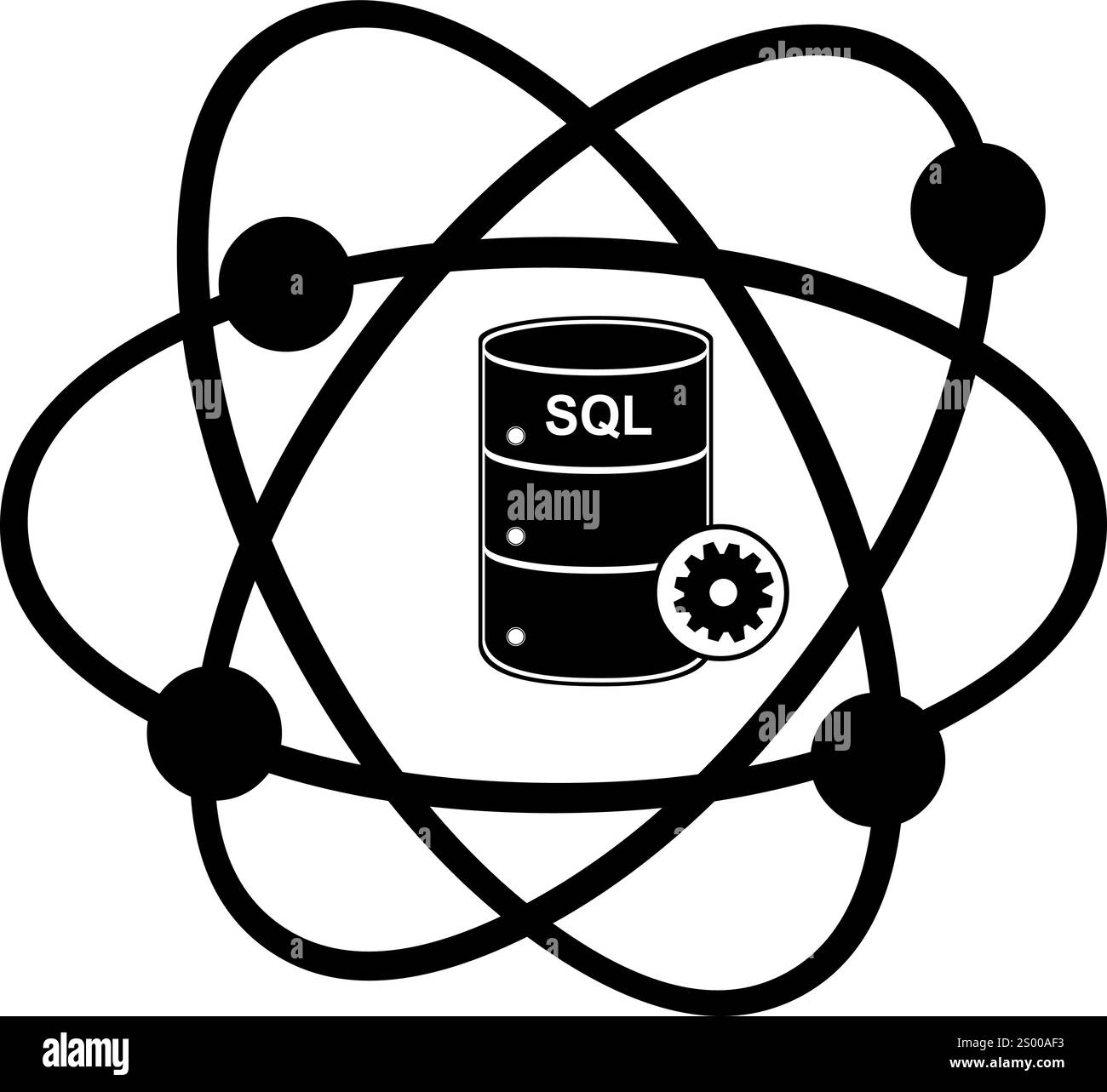 vector illustration black and white icon database and molecule atom in ...