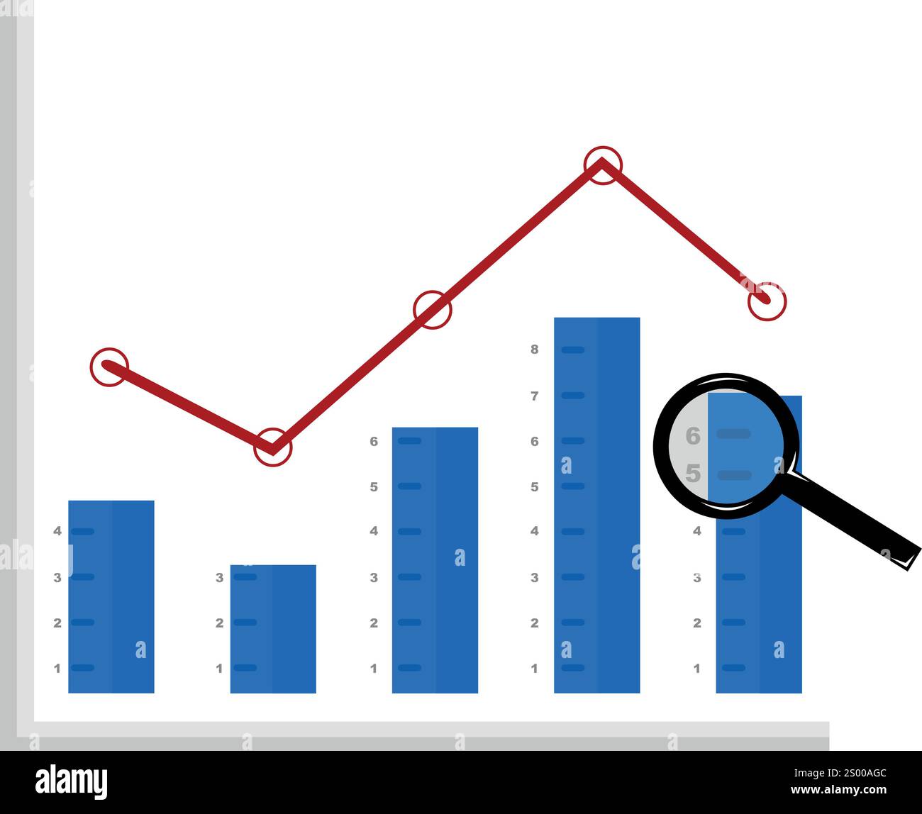 vector illustration magnifying glass and bar graph in data analytics concept Stock Vector Image ...