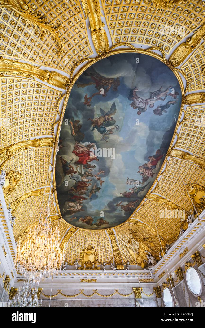 Painted and gilded ceiling of the Marble Hall ballroom in the New ...