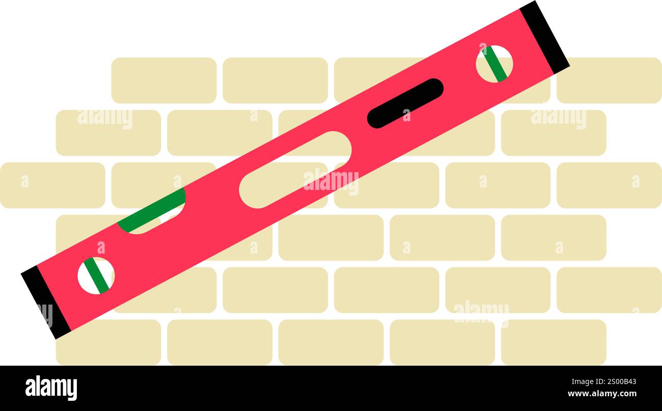 Level Tool Against Brick Wall In Flat Vector Illustration Symbolizing ...