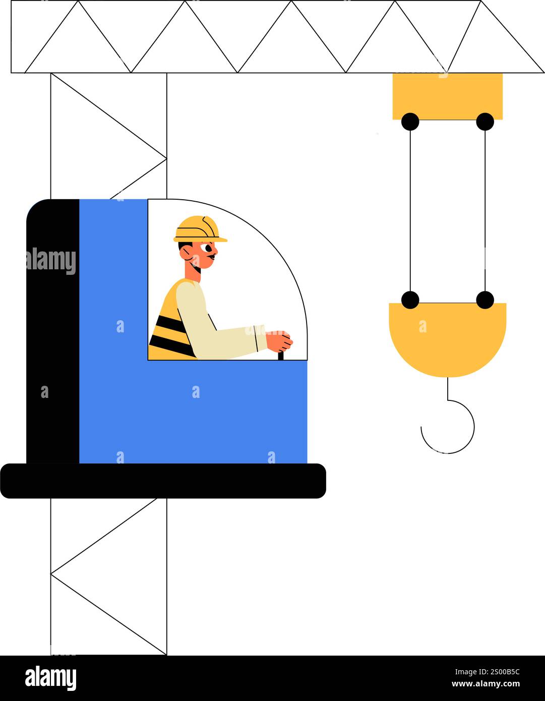 Crane Operator In Cabin In Flat Vector Illustration Symbolizing ...