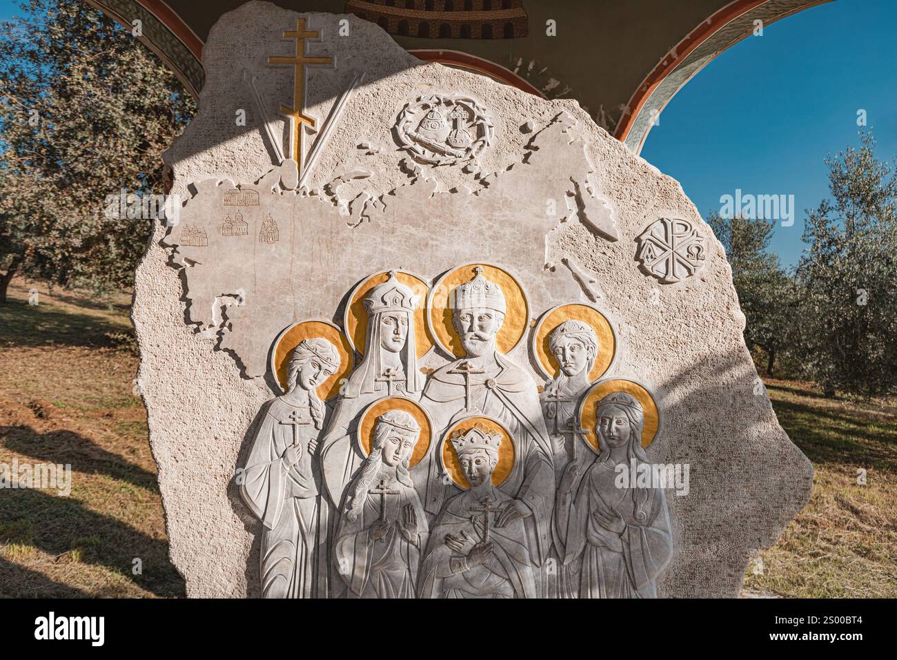 01 November 2024, Podgorica, Montenegro: Stone carving representing ...