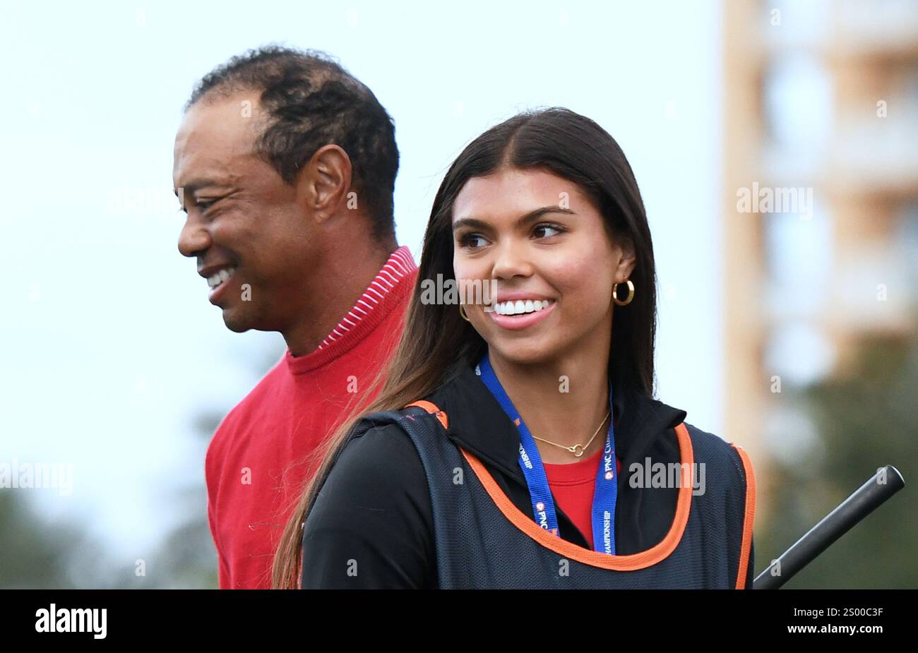 Tiger Woods and his daughter, Sam Woods react on the 18th green after ...