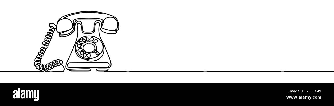 One continuous line illustration of a rotary phone, isolated on white ...