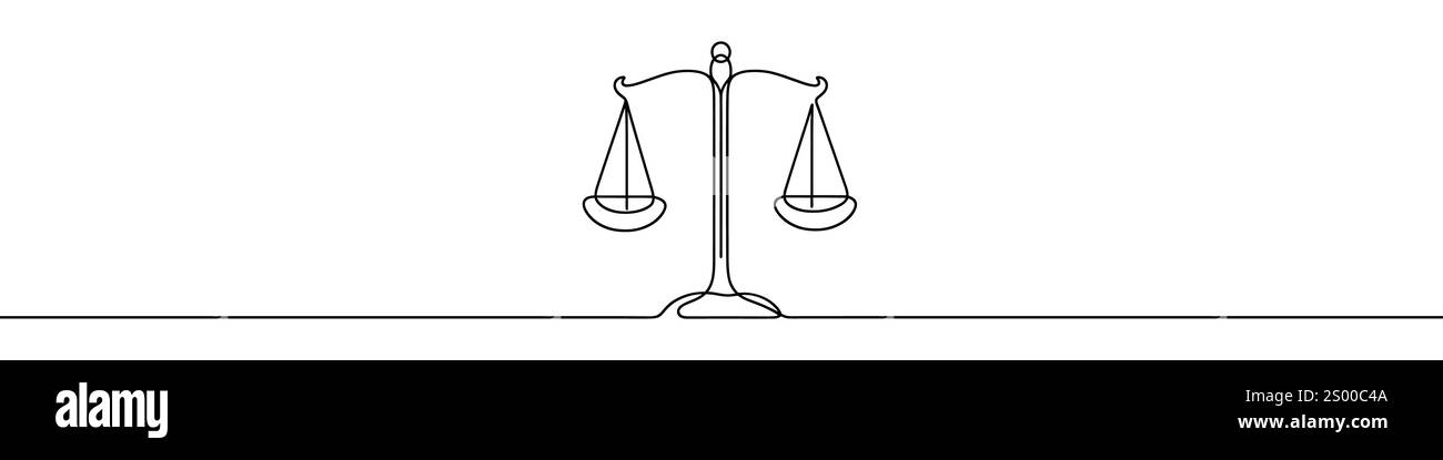 One continuous line illustration of a balance scale, isolated on white ...