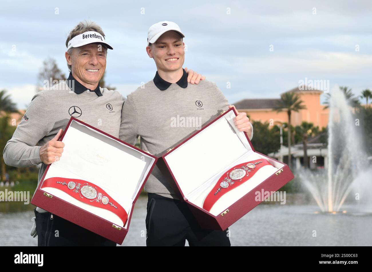 Bernhard Langer and his son, Jason Langer pose with their trophies ...