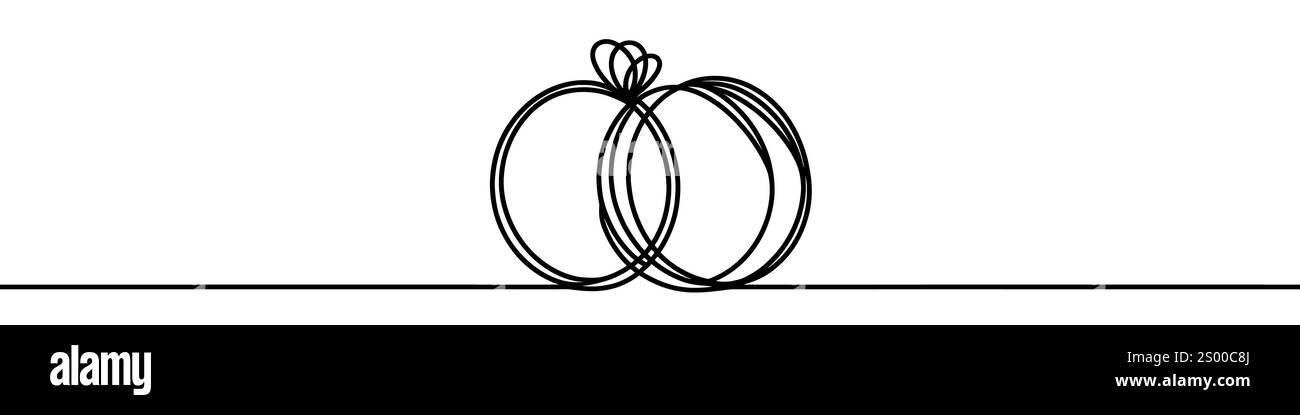 One continuous line illustration of wedding rings, isolated on white ...