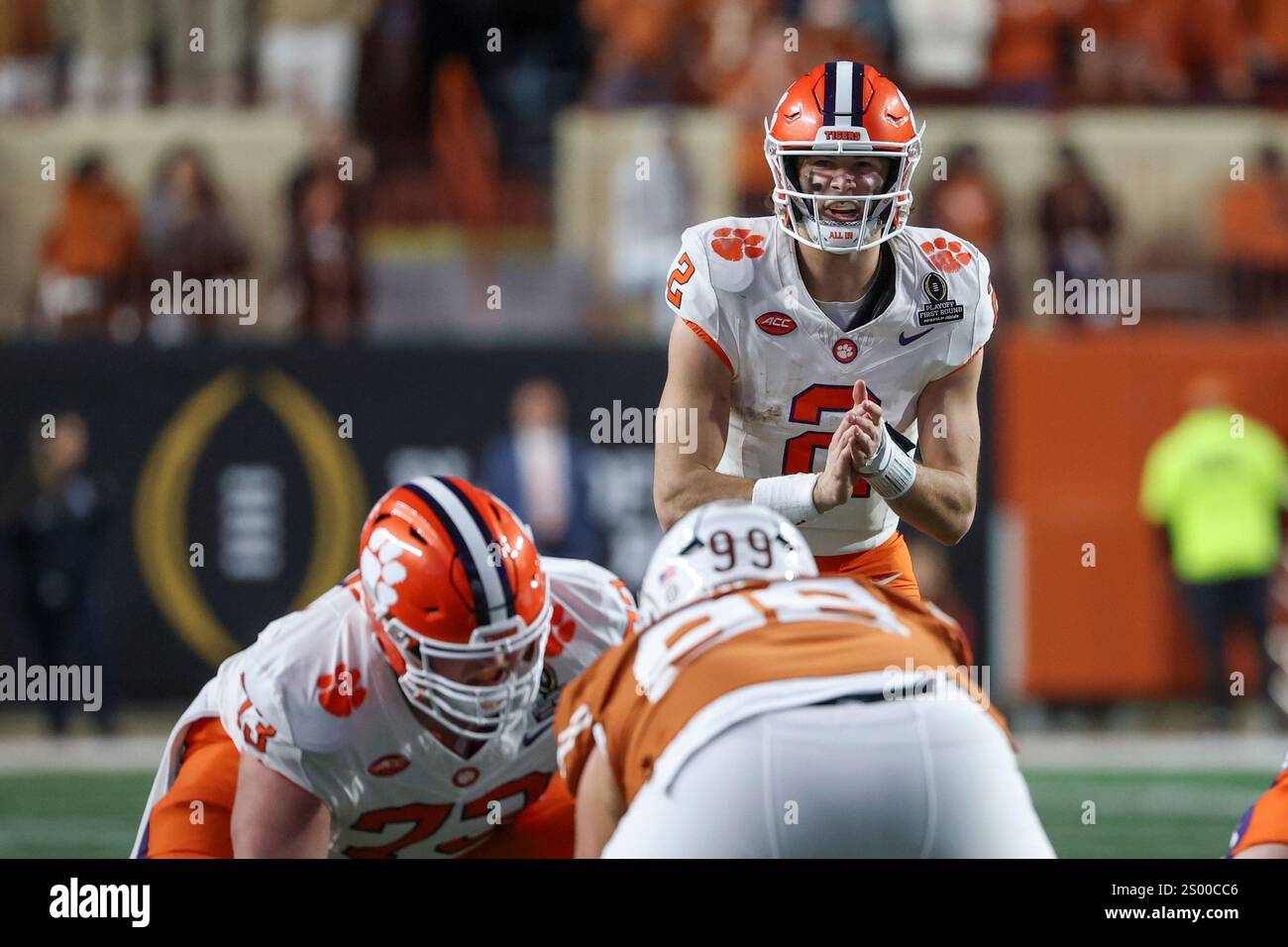 AUSTIN, TX - DECEMBER 21: Clemson Tigers quarterback Cade Klubnik (2) claps his hands as part of ...