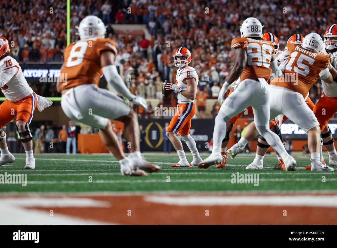 AUSTIN, TX - DECEMBER 21: Clemson Tigers quarterback Cade Klubnik (2) drops back into the pocket ...