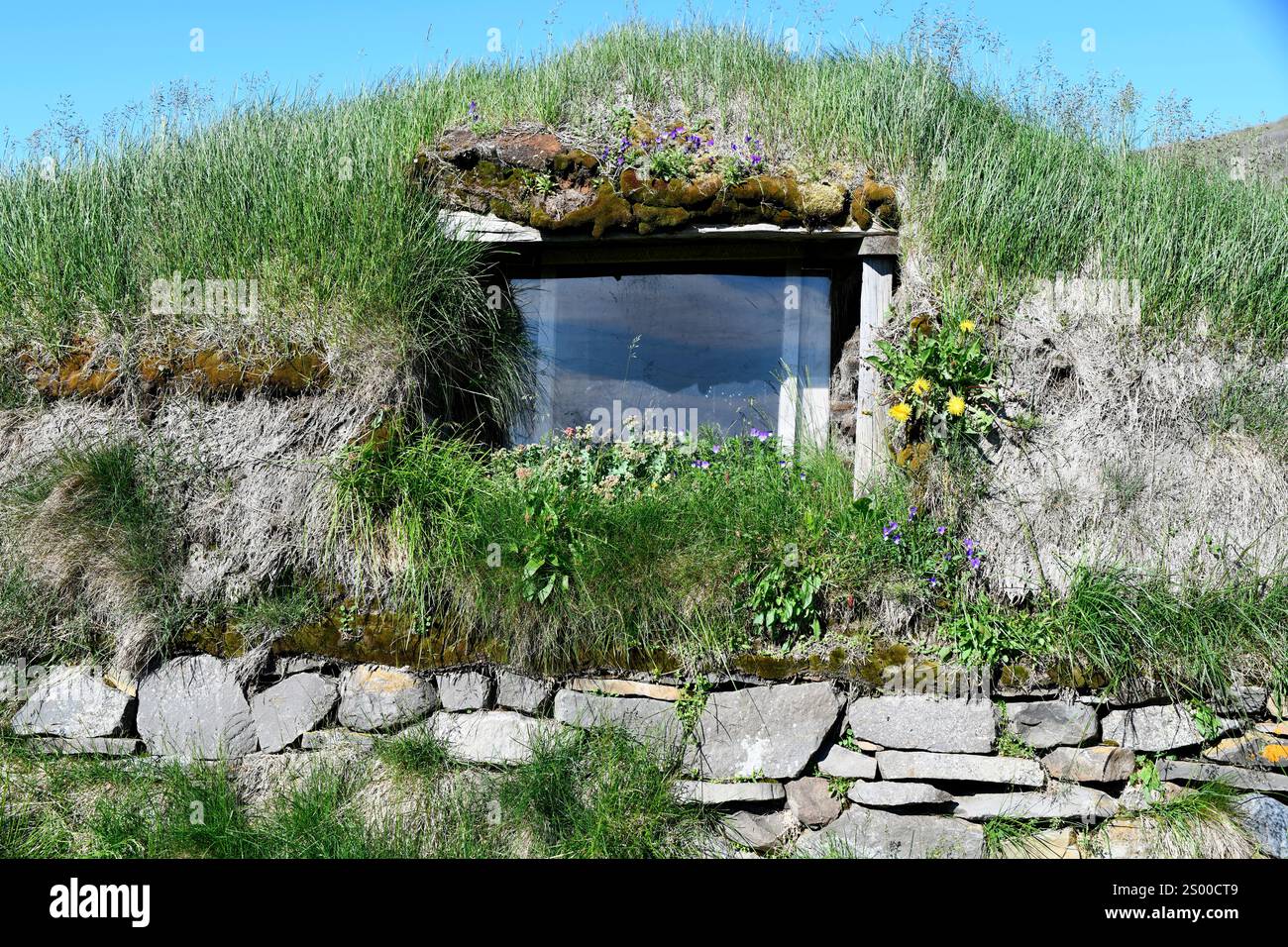 Hjardarhagi farm, old traditional stables (turf houses). East Iceland ...
