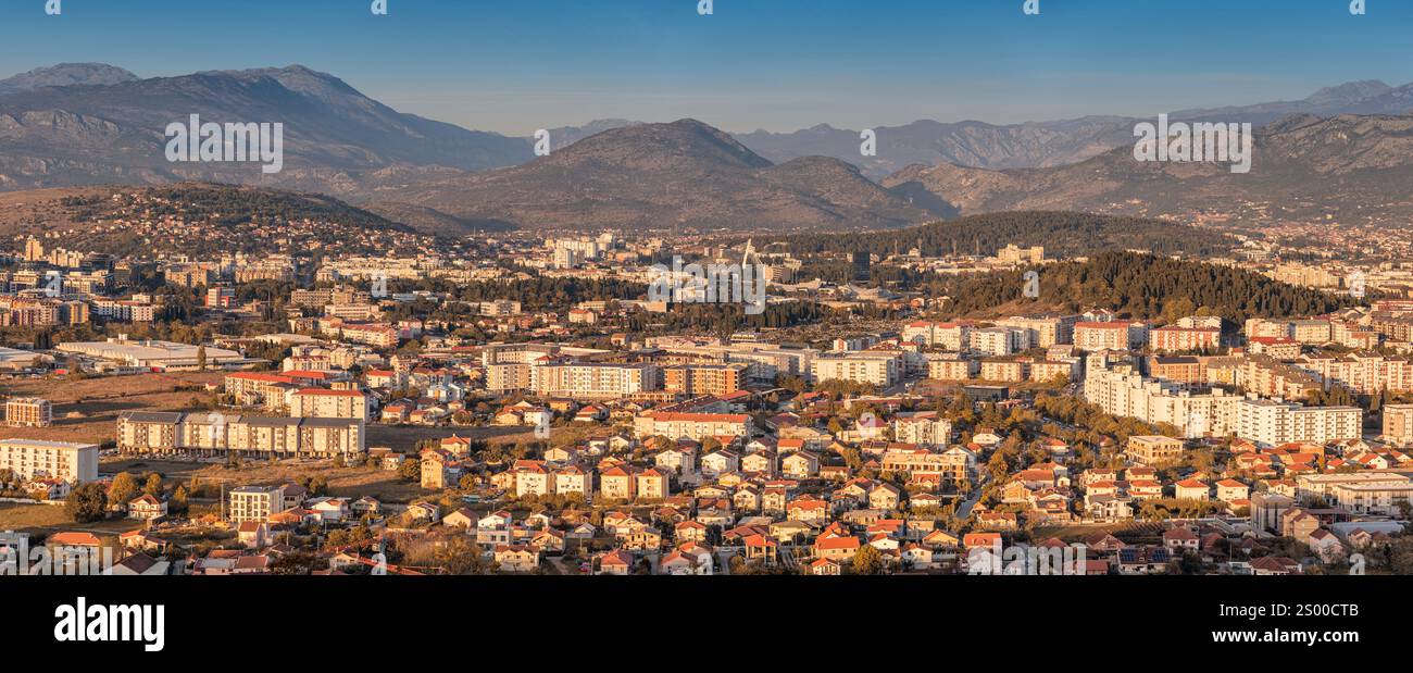 Modern cityscape panorama of Podgorica with bridge and surrounding ...