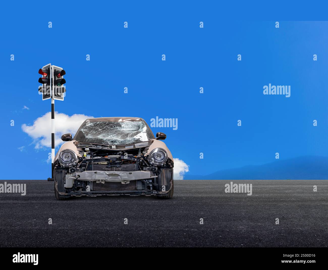 Minimalist Scene of White Car Crash Due to Traffic Light Violation ...