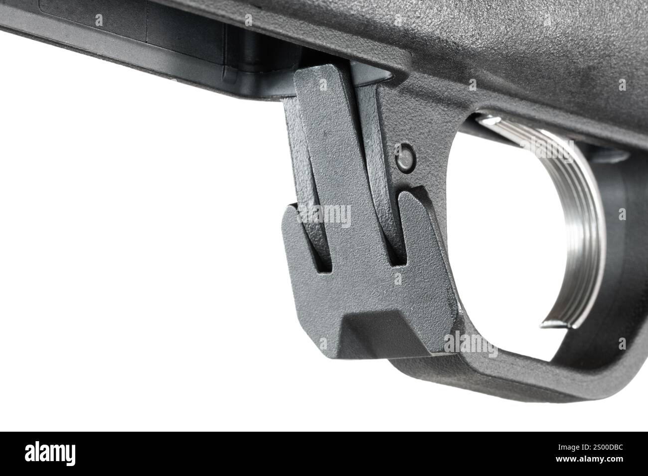 Isolated magazine release lever and textured trigger on a bolt action ...