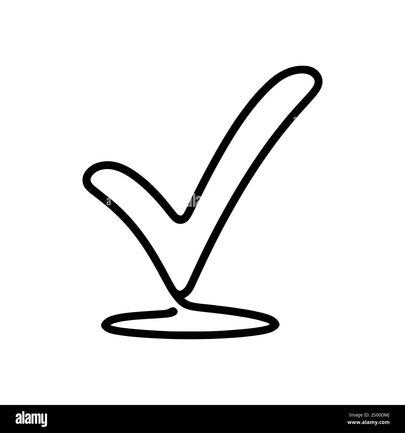 Linear check mark icon. Black and white image of a hand-drawn check ...