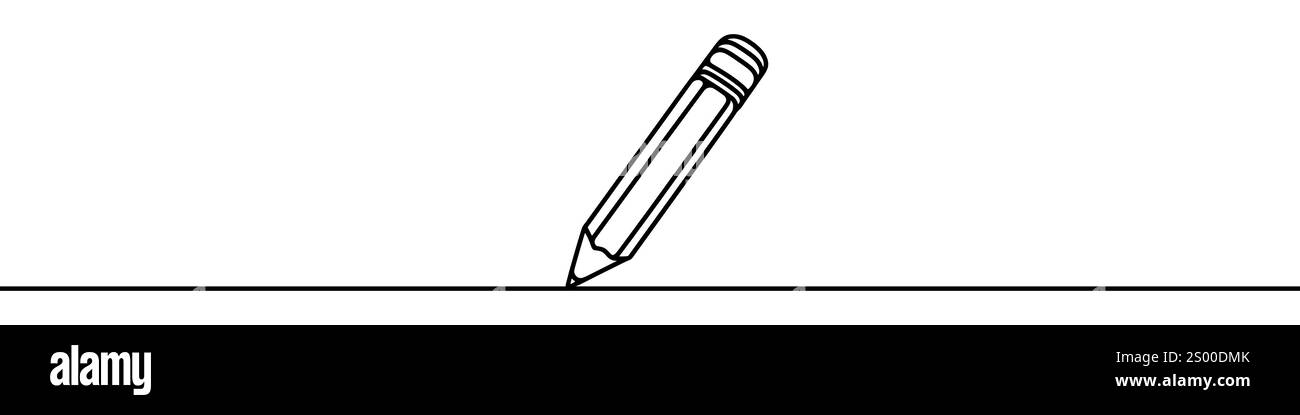 One continuous line illustration of a pencil, isolated on white ...