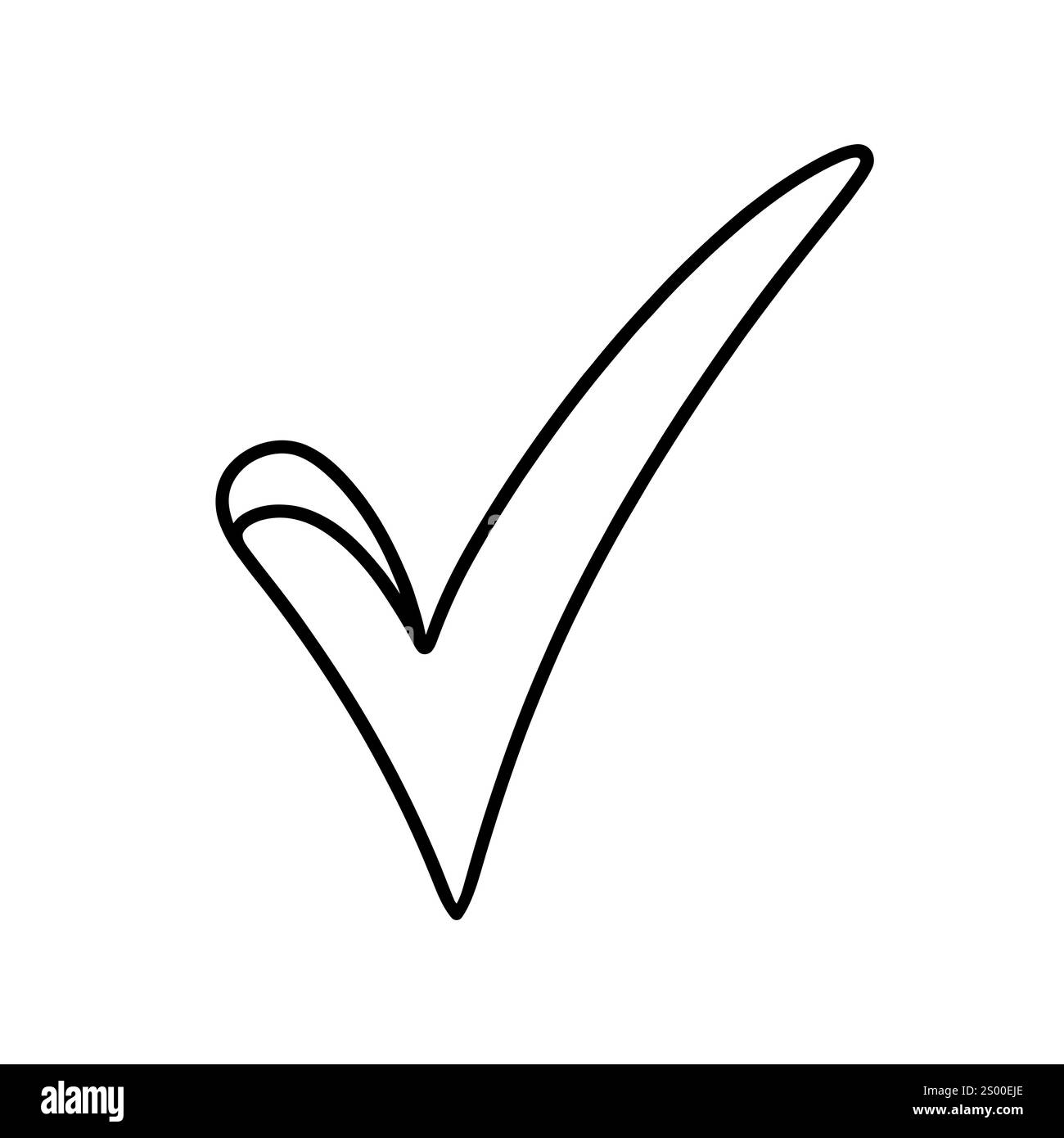 Linear check mark icon. Black and white image of a hand-drawn check ...