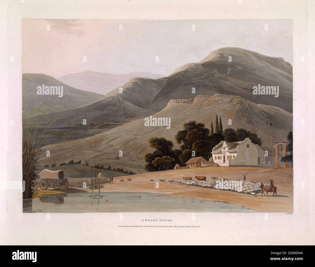 A Boor's house, South Africa. Plate signed drawn & engraved by Samuel ...