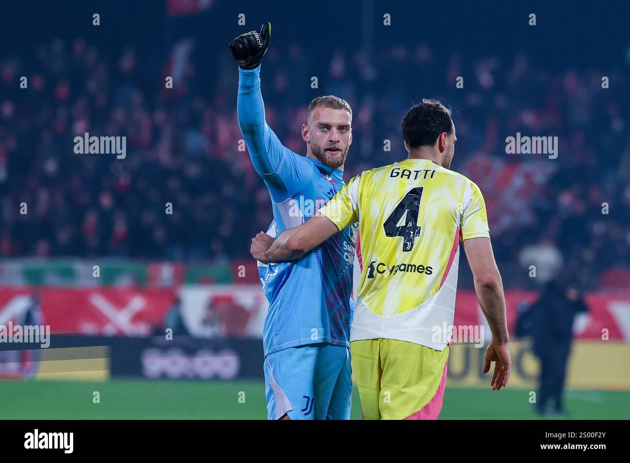(L-R) Michele Di Gregorio of Juventus FC celebrates the victory at the ...