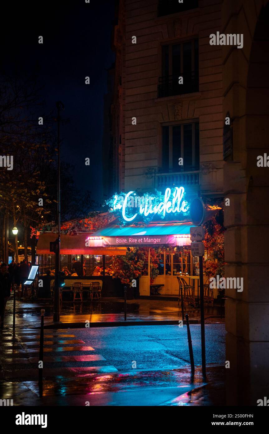 Night street of Paris in rainy weather Stock Photo - Alamy